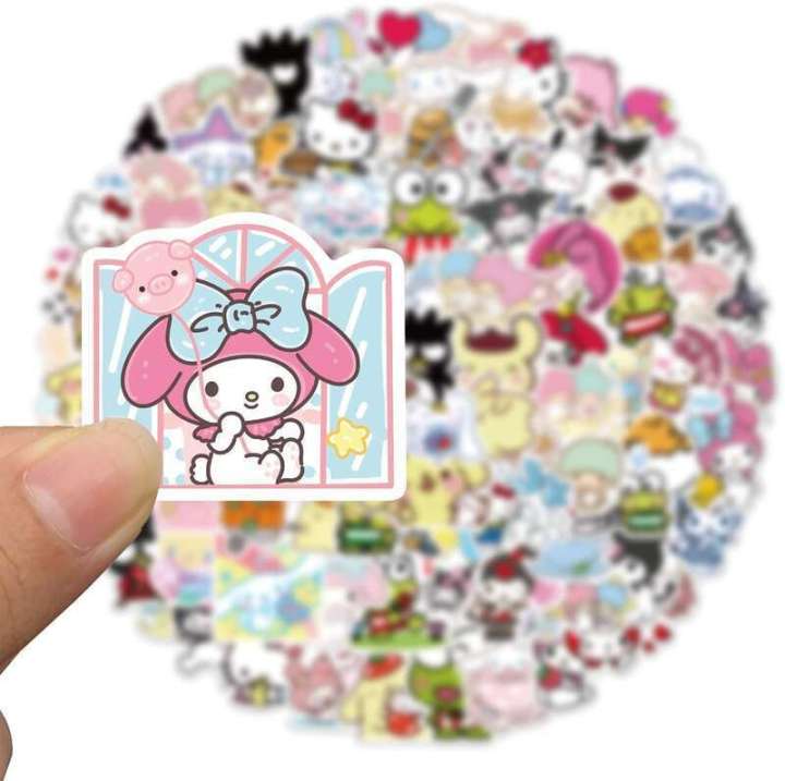 100pcs Sanrio Cartoon Stickers Kids, Kawaii Hello Kitty Melody Kuromi ...