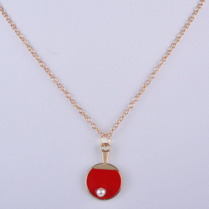 Enamel Table Tennis ping-pong ball pendant necklace gold color link ...