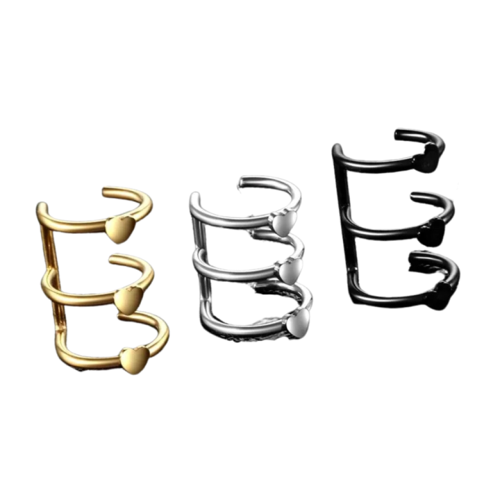 03 Sets Steel Fake Piercing Fake Earrings Ear Cartilage Clip-On Ring ...