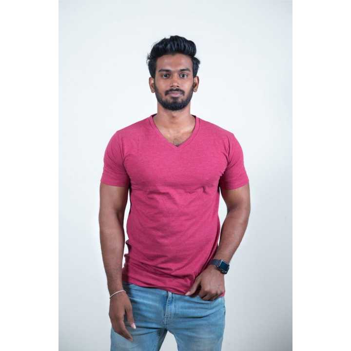 Moffi Essentials- Men's V Neck T-Shirt - Maroon | Daraz.lk