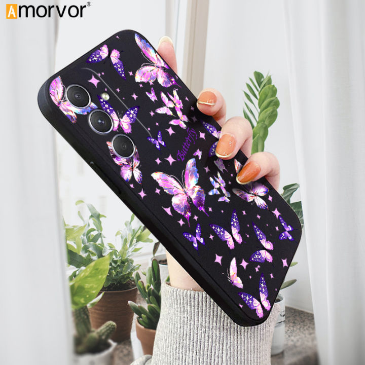 AMORVOR for Samsung A54 5G Back Cover Cartoon Colorful Purple Butterfly ...