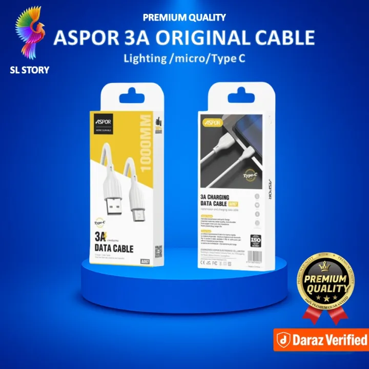Aspor Original 3A Data Cable Charging Cable A096 For Lighting Cable / micro Data Cable / Fast ...