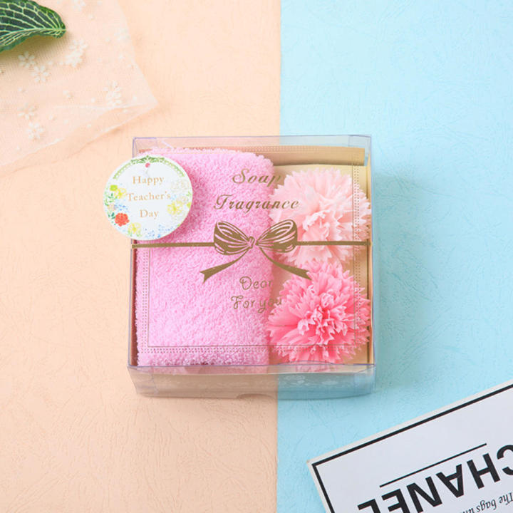 Towel Gift Box Scented Soap Flower Set Coral Velvet Towel Set Carnation ...