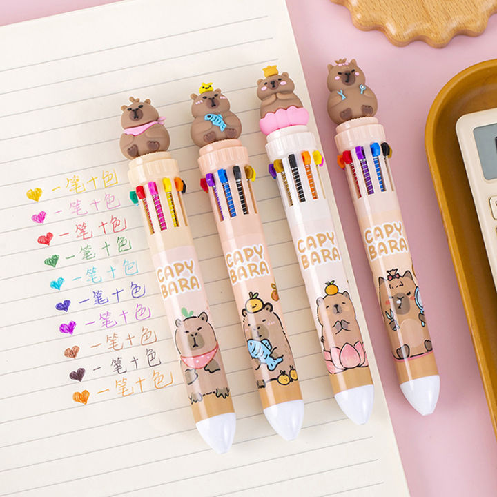 Creative Kawaii Capybara 10 Multicolored Pens Cute Cartoon Ballpoint ...