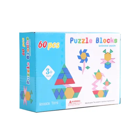 60 PCS Wooden Pattern Blocks Geometric Shape Puzzles Classic ...