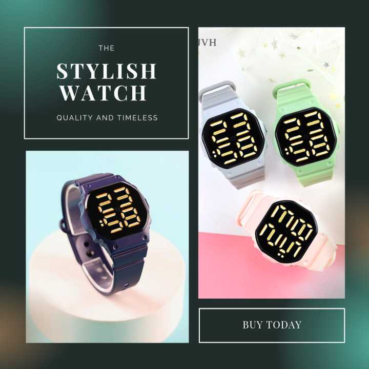 LED Square Casual Digital Watch with Rubber Band Sports Wrist Watches ...