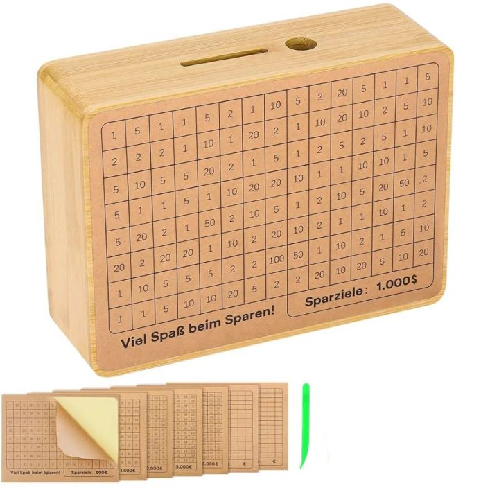 Portable Reusable Wood Money Box with Saving Goal Numbers Boxes Money ...