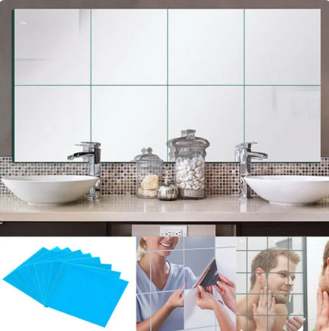 9pcs 15CM Square Mirror Wall Sticker Self-adhesive Acrylic Mirror Tiles ...