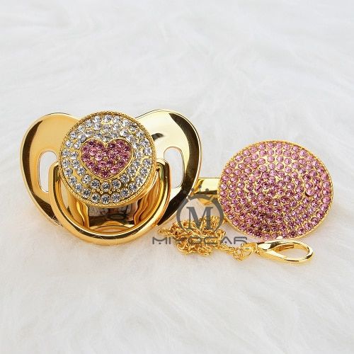 MIYOCAR BLING silver pink heart pacifier and pacifier clip design for ...