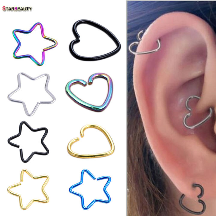 2Pcs Heart/Star Shaped Tragus Piercings Hoop Helix Cartilage Tragus ...