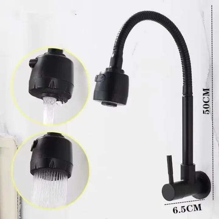 Plastic Kitchen Faucet Rotating Black Single Cold Water Taps Flexible ...