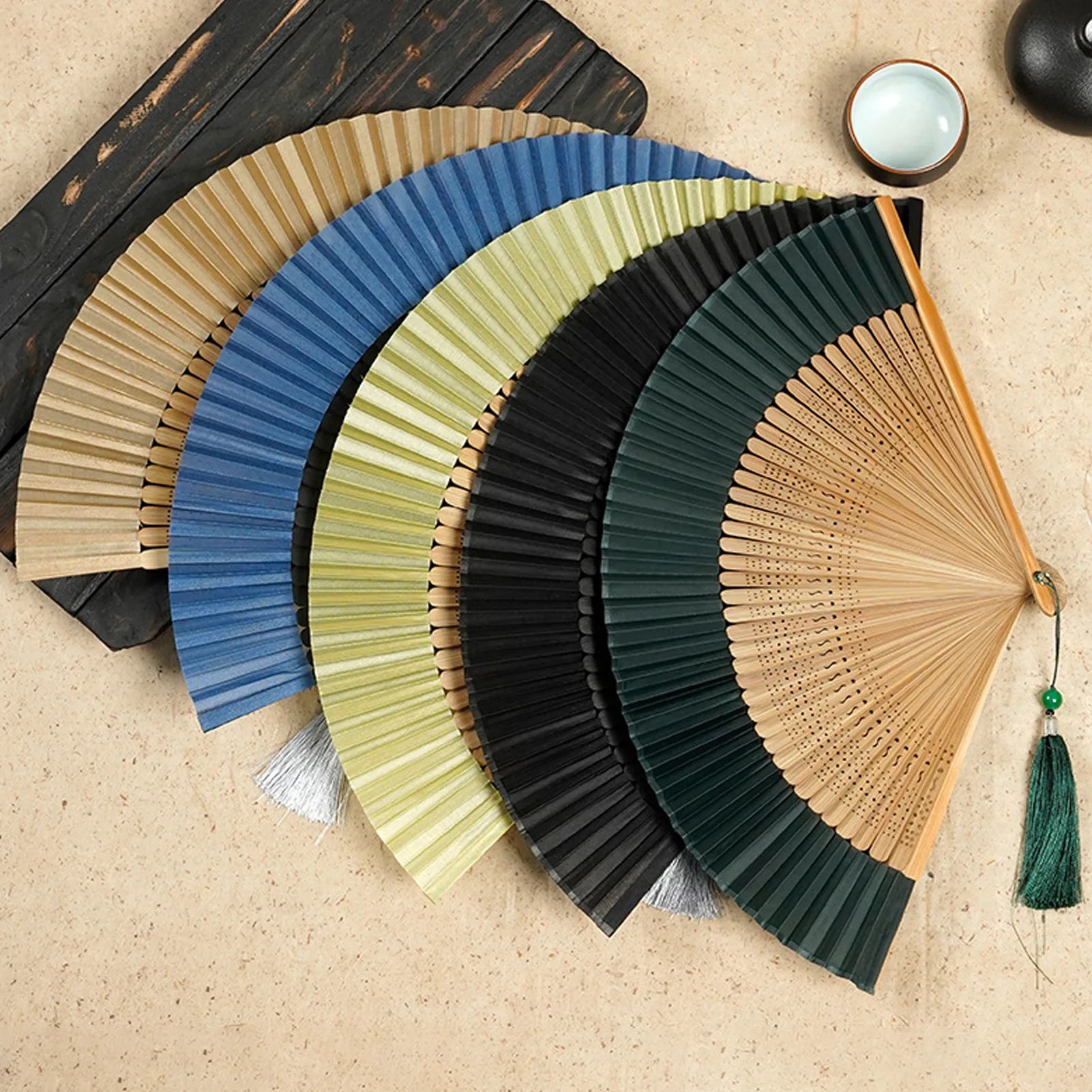 Trendygirl Satin Edge Fan Chinese Vintage Style Folding Fan with Tassel ...