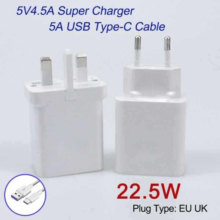 EU UK 5V4.5A Super Charger 5A USB Type-C Cable 22.5W Wall Travel ...