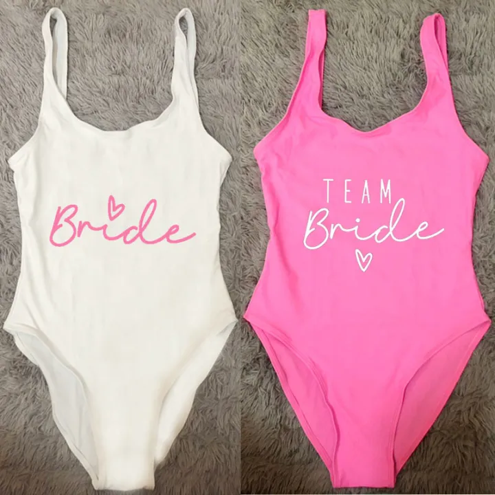 TEAM Bride Heart Print One Piece Swimsuit Women Swimwear High Cut Low ...