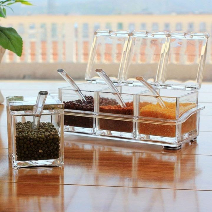 Four In One Crystal Clear Seasoning Box Acrylic Spice Rack Storage ...