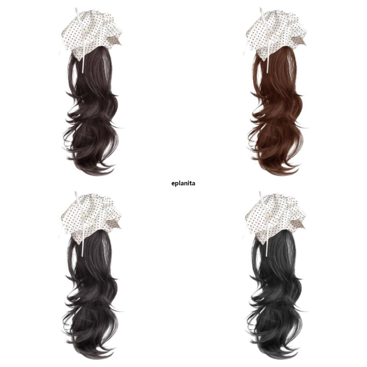 Elegant Polka Dot Square Scarf Hair Band Wig Low Tie Natural Long Wavy ...