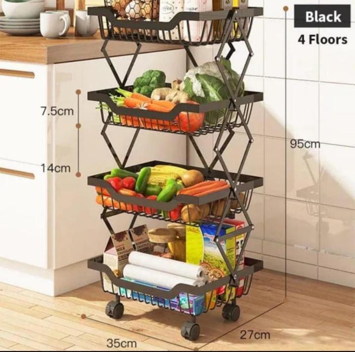 4 Tier Fruit and Vegetable Basket for Kitchen, Stackable Storage Cart ...