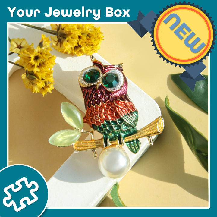 Her Lab Jewelry |Fashion owl brooch water diamond bird brooch two-color ...