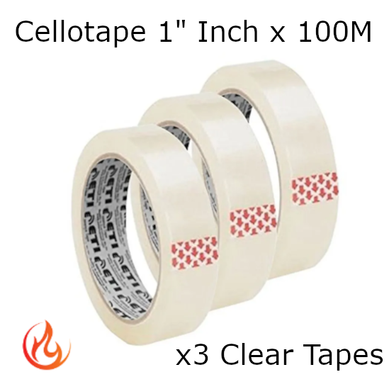 Cello Tape Clear Packaging 3 x Tape 1 inch x 100M Roll Selo Tape ...