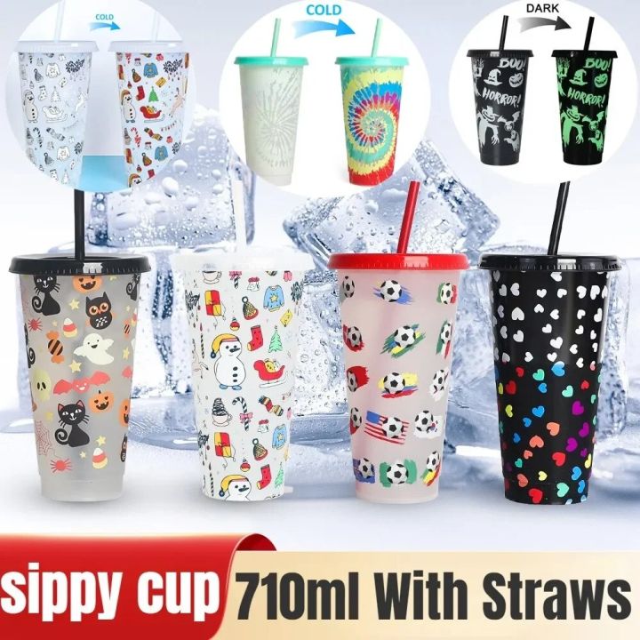 710ml with Straws Creative Reusable Water Cups Changing Colour Cup ...