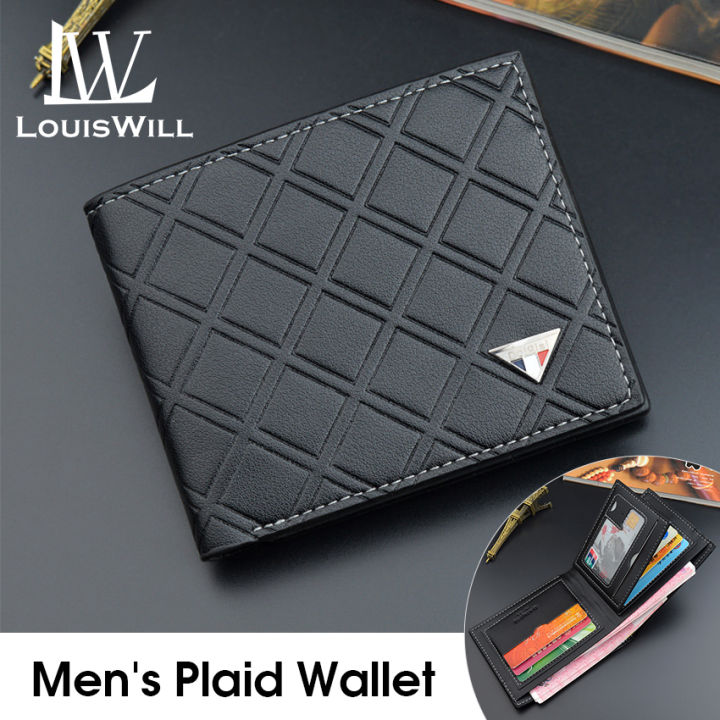 LouisWill Men Wallets Men's Short Wallet Plaid Wallet PU Leather Three ...