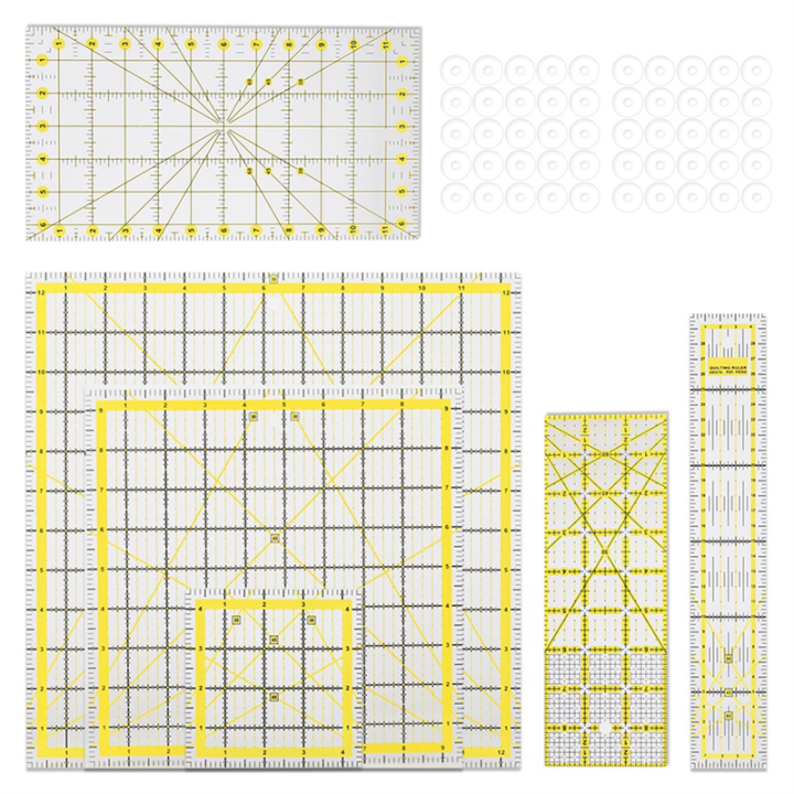 Acrylic Quilting Ruler Set with Double-Colored Grid Lines, Clear Mark ...