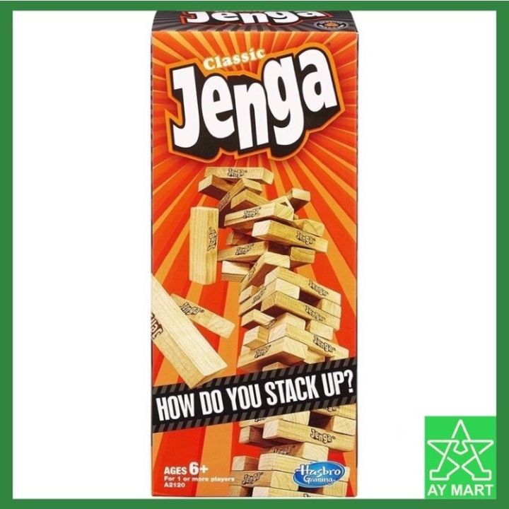 Hasbro Jenga Wooden Blocks Classic Original Stacking Family Broad Game ...