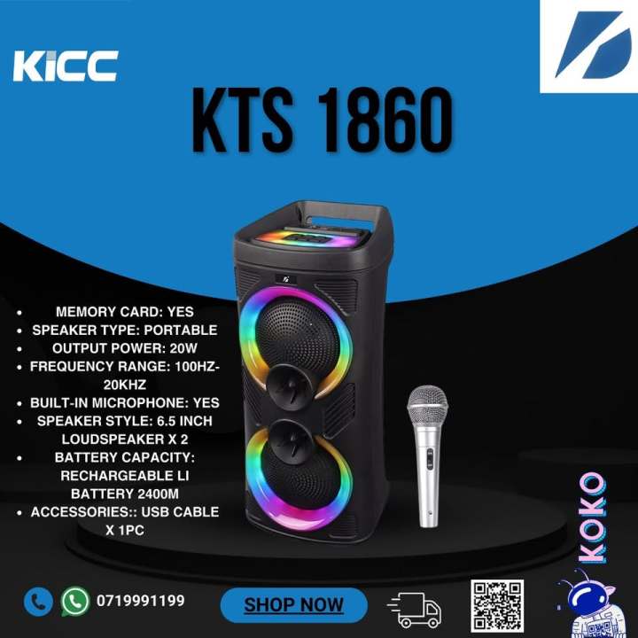 KBroad KTS-1860 Wireless Bluetooth Speaker | Party Box – 6.5 Inch Dual Speaker | RGB Light | Big ...