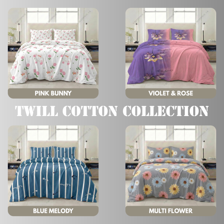 Premium Twill Cotton Bed Sheet Set with 2 Pillowcases - Single Double ...