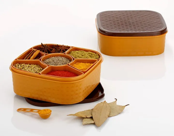 7 Sections Multipurpose Masala/Rangoli Dabba Box Set (Brown) Masala ...