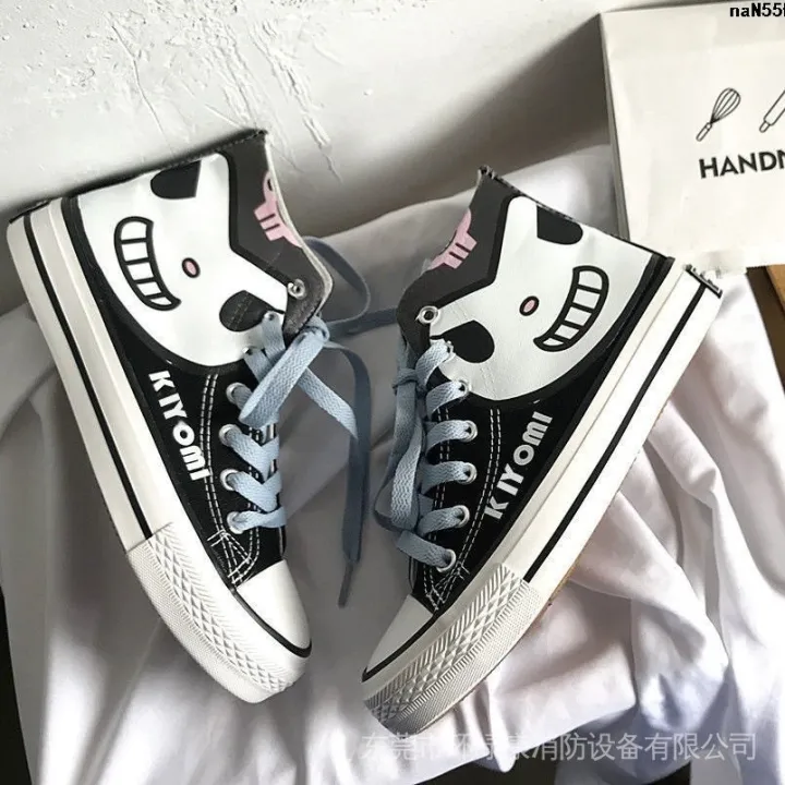 Female School Board Graffiti } New Canvas Shoes ︶ Black kur Cartoon ...