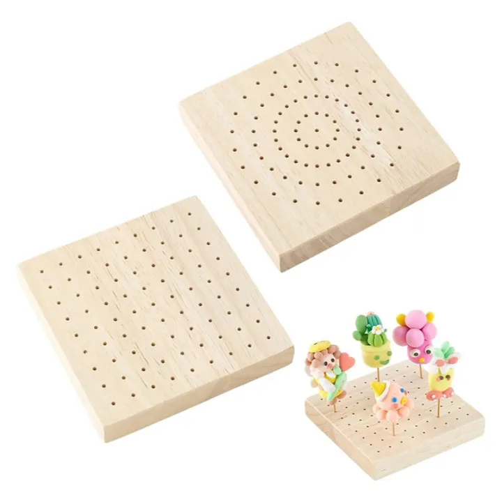 2Pcs 3.9x3.9 Inch Mini Wooden Skewer Holder Square Pick Display Stand ...