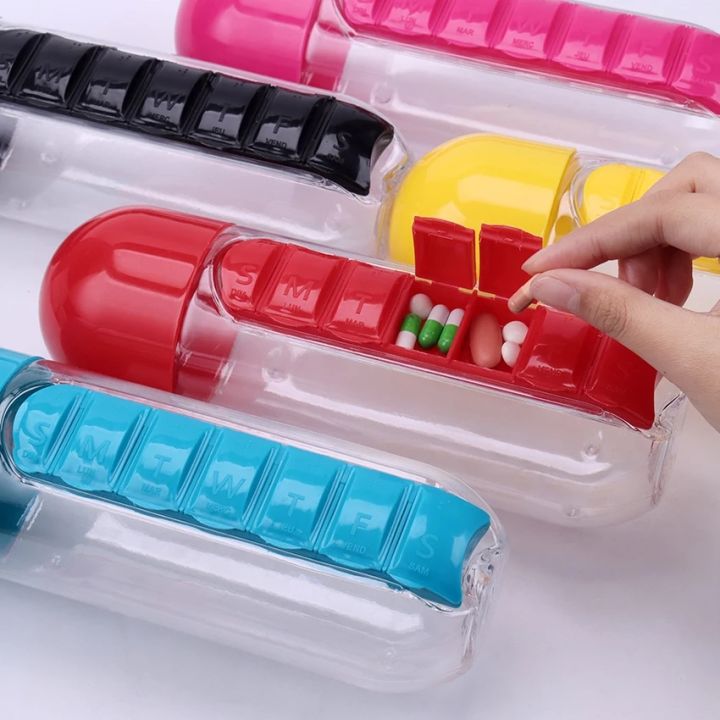 Capsule Organizer Bottle with Water Bottle Medicine Pill Box Removable ...