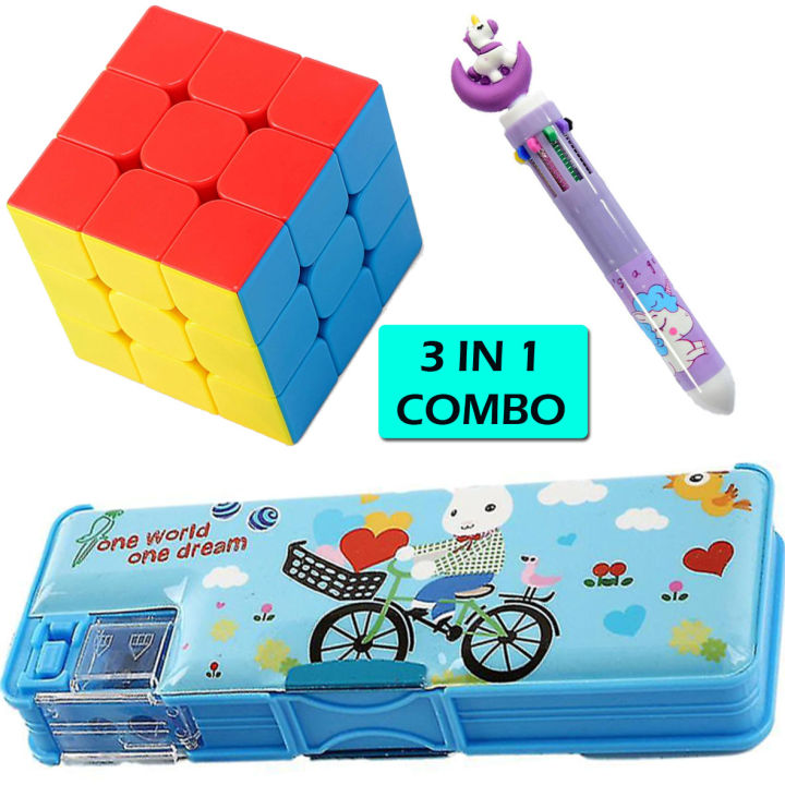 Kids' Combo Pack of a Rubik's Cube, a Pencil Box, and a Ten-Color Pen ...