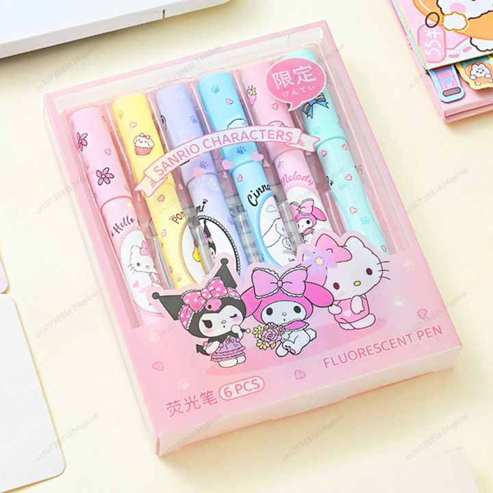 MINISO Sanrio 6Pcs Colored Highlighter Pen Set for Children Hello Kitty ...