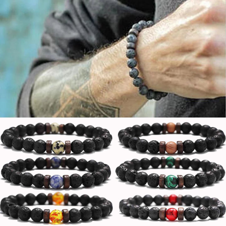 Volcanic Stone Bracelet for Men Women -Lava Wooden 8mm Beads Matte ...