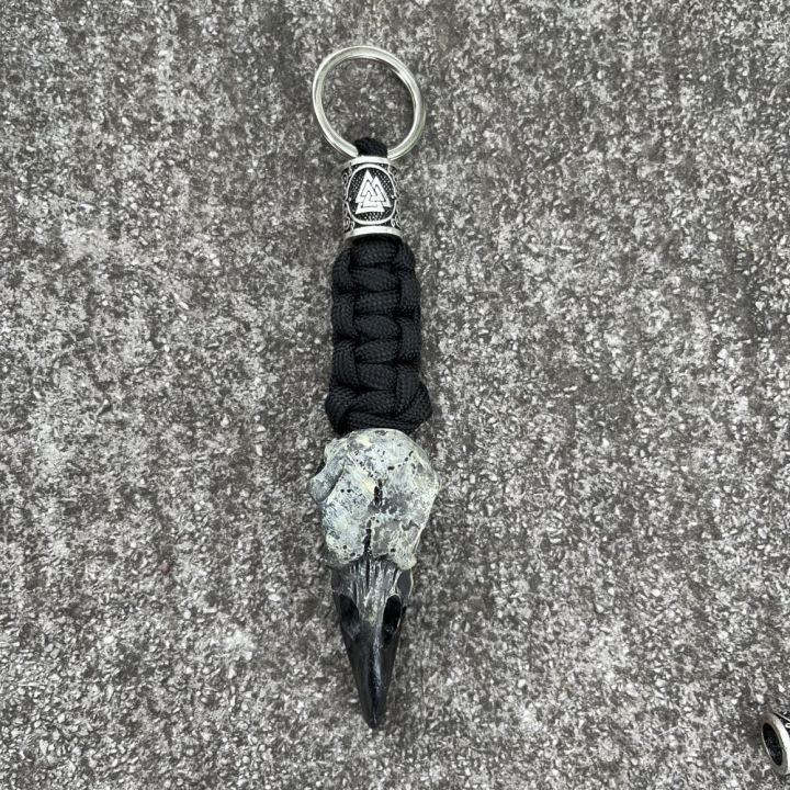 1Pcs Punk Rock Odin Raven Skull Skeleton Keychain Wiccan Goth Resin ...