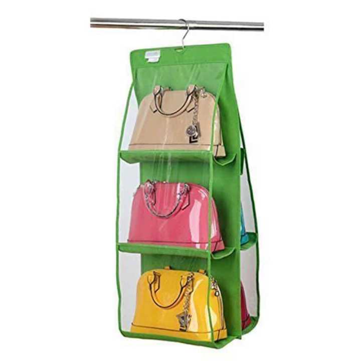 6 Pocket Foldable Hanging Bag 3 Layers Folding Shelf Bag Purse Handbag ...