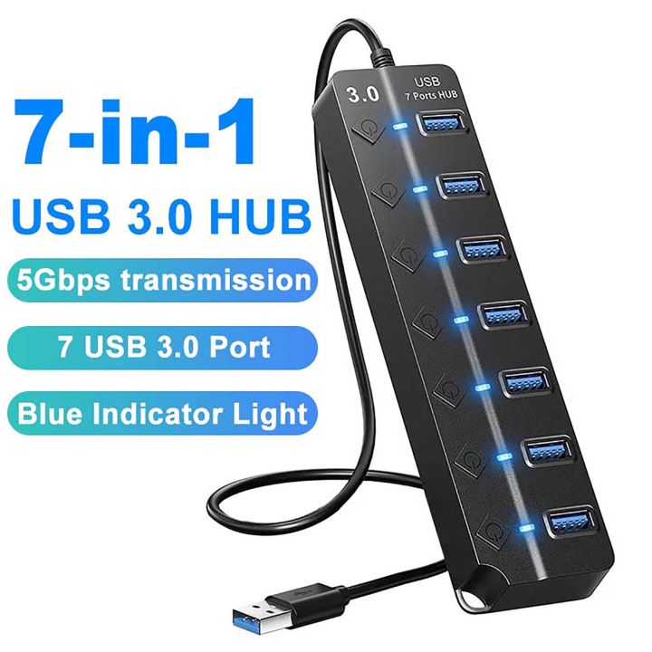 5Gbps USB 3.0 HUB 7 Ports High Speed Mini Splitter OTG Adapter Docking ...