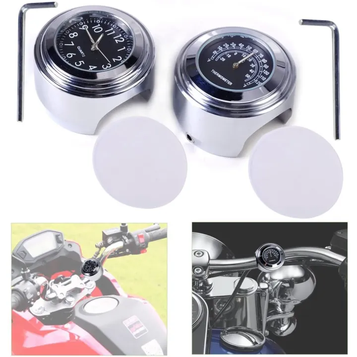2PCS Motorcycle Quartz Clock and Thermometer 7/8Inch Waterproof | Daraz.lk