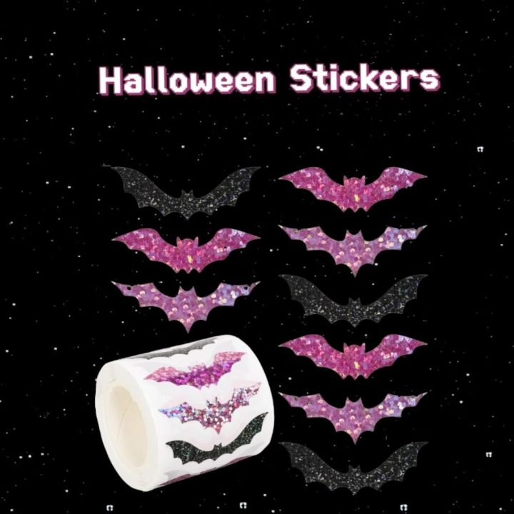 500pcs New Self-Adhesive Halloween Bat Stickers Roll Waterproof Glitter ...