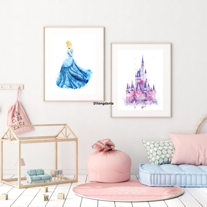 Baby Art Magic Cartoon Cinderella Castle Disney Watercolor Princess ...