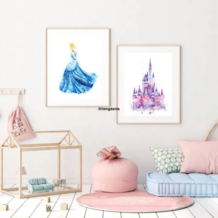 Baby Art Magic Cartoon Cinderella Castle Disney Watercolor Princess ...