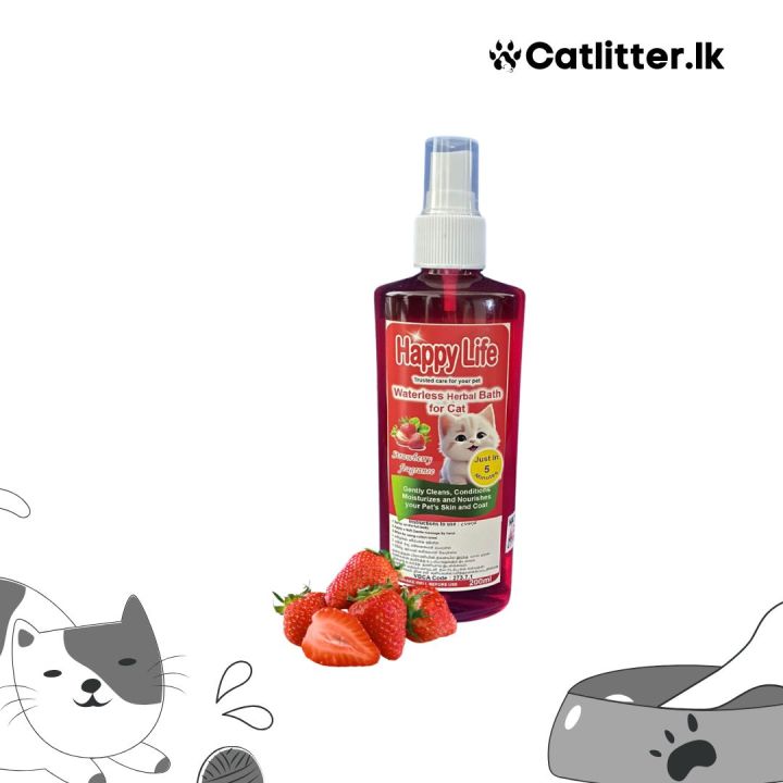Happy Life Herbal Waterless Bath for Cats (Strawberry Fragrant) 200mL ...