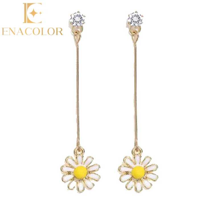 Enacolor Korean Daisy Yellow Sun Flower Stud Earrings for Girl Gift Ins ...