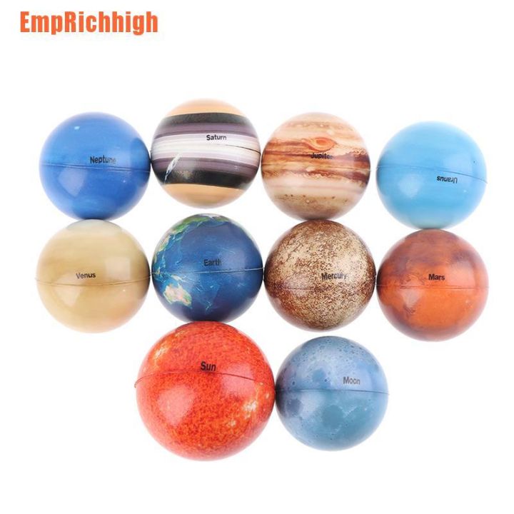 [[EmpRichhigh]] 9Pcs 6.3Cm Eight Planets Sun Earth Moon Star Ball Rubber Bouncy Anti-Stress Toy ...