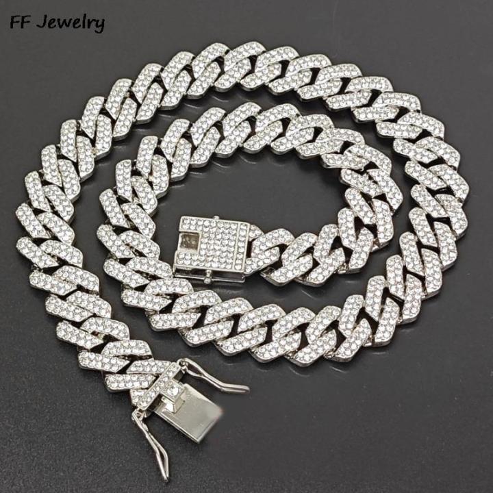 14MM Cuban Link Chain Hip Hop Men Necklace Iced Out Paris Chain 2 Row ...