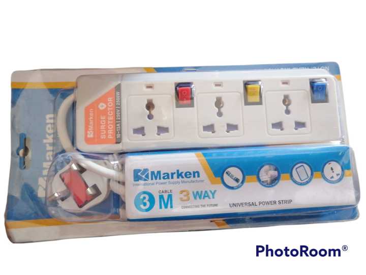 3way 3Meter Marken Extension Power Strip with Surge Protector Multi Switch Socket | Daraz.lk