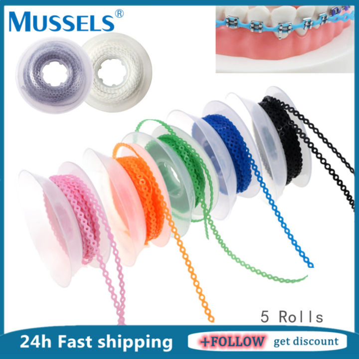 5 Rolls Dental Power Chain Orthodontic Ligature Chain Elastic Rubber ...