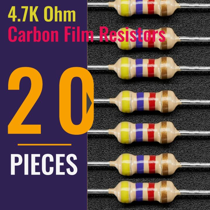 20 PCS | Resistors 1/4W 4.7k Ohm Resistance Axial Lead 4 Bands Carbon ...